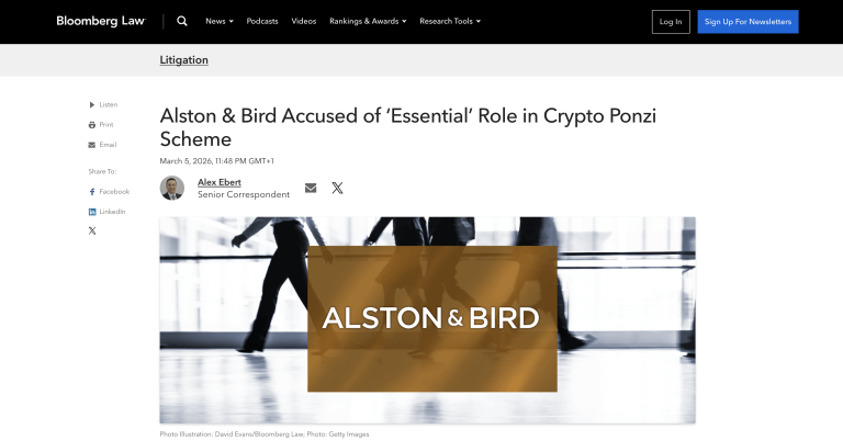 Bloomberg Law: Alston & Bird Accused of 'Essential' Role in Crypto ...